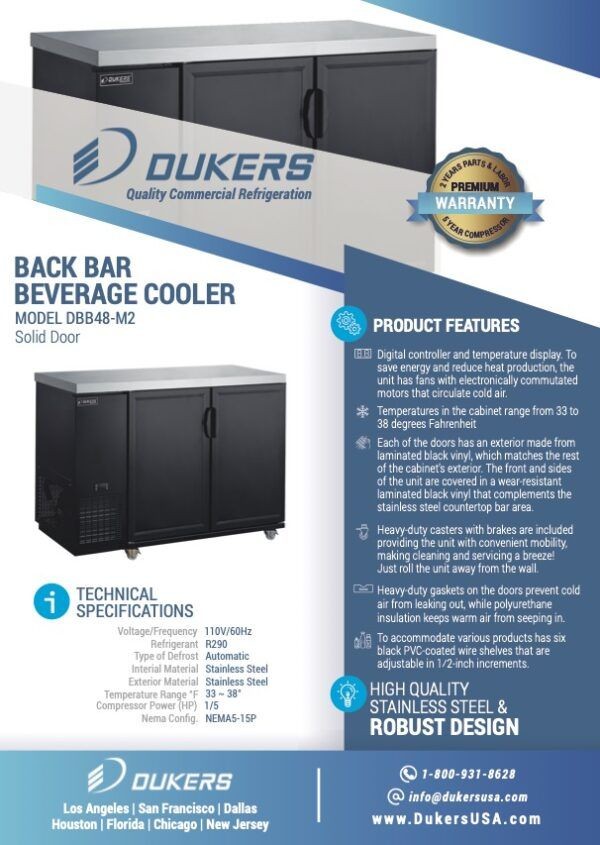 Dukers DBB48-M2 2-Door Refrigerated Black Back Bar Cooler 49" - LionsDeal