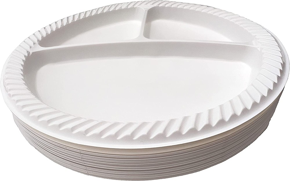 TigerChef Black Plastic 3 Compartment Divided Plates, 100/Pack - LionsDeal