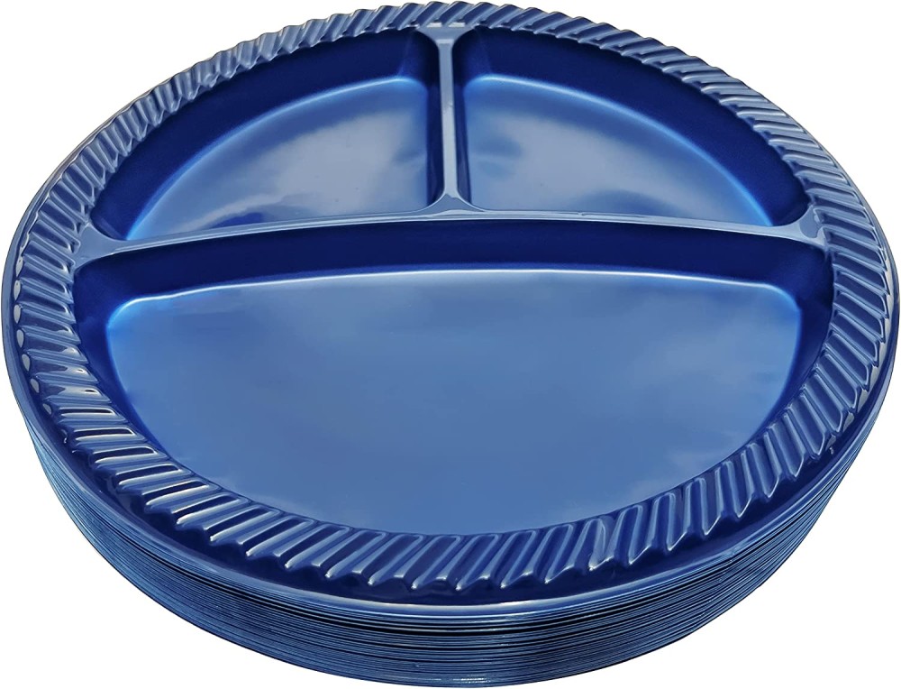 TigerChef Blue Plastic 3 Compartment Divided Plates 10", 32 Plates ...