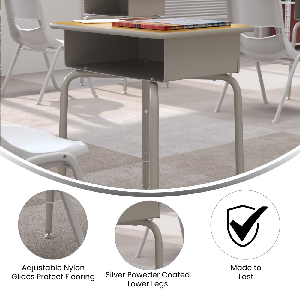 Flash Furniture FD-DESK-GY-MPL-GG Maple/Silver Student Desk with Open ...