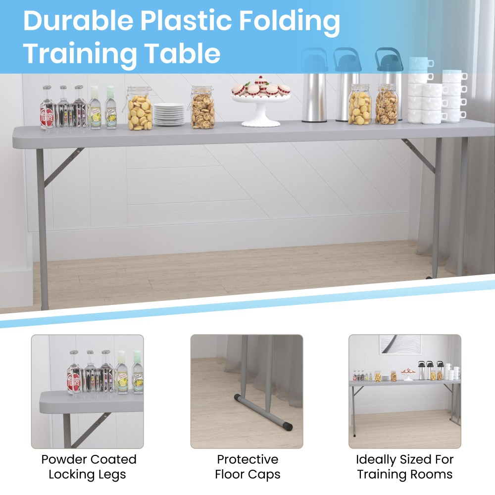 Flash Furniture RB-1872-GY-GG 6' Gray Plastic Folding Training Table ...