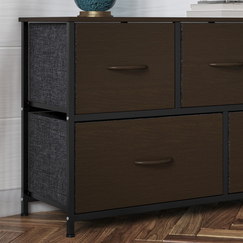 Flash Furniture WX-5L206-MDF-BK-BR-GG 5 Drawer Brown Wood Top Black ...